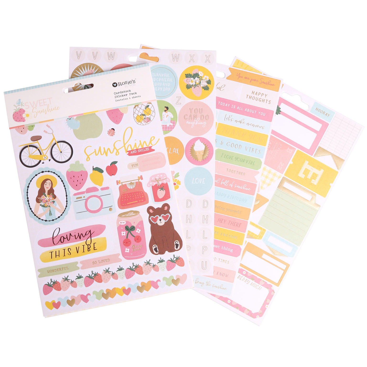 Sweet Sunshine Cardstock Sticker Pack 4 sheets - Rosie's Studio