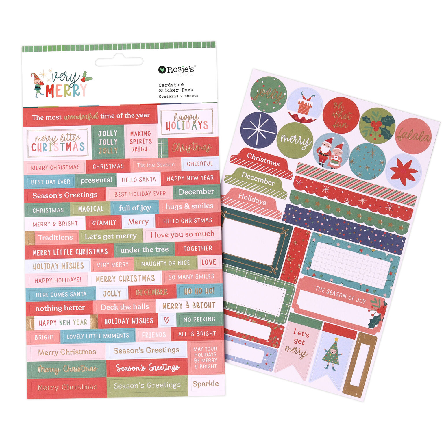 Very Merry Cardstock Sticker Pack 2 Sheets - Rosie's Studio